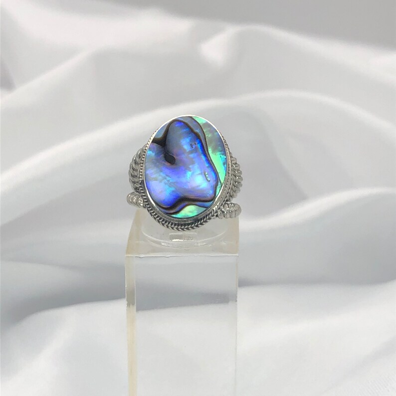 Sterling Silver Large Abalone Shell Ring 925 Silver Twist - Etsy