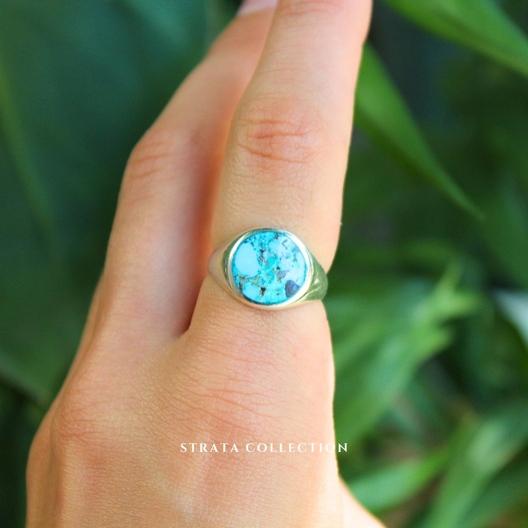 Sterling Silver Turquoise Signet Ring - Turquoise Gemstone Ring - Blue ...
