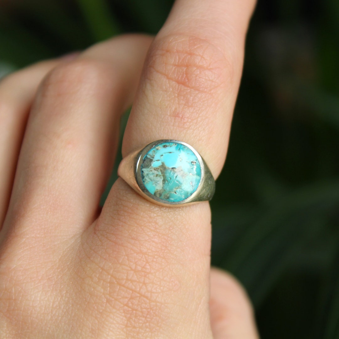 Sterling Silver Turquoise Signet Ring Turquoise Gemstone Ring Blue ...