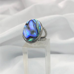 Sterling Silver Large Abalone Shell Ring 925 Silver Twist Shell Abalone ...