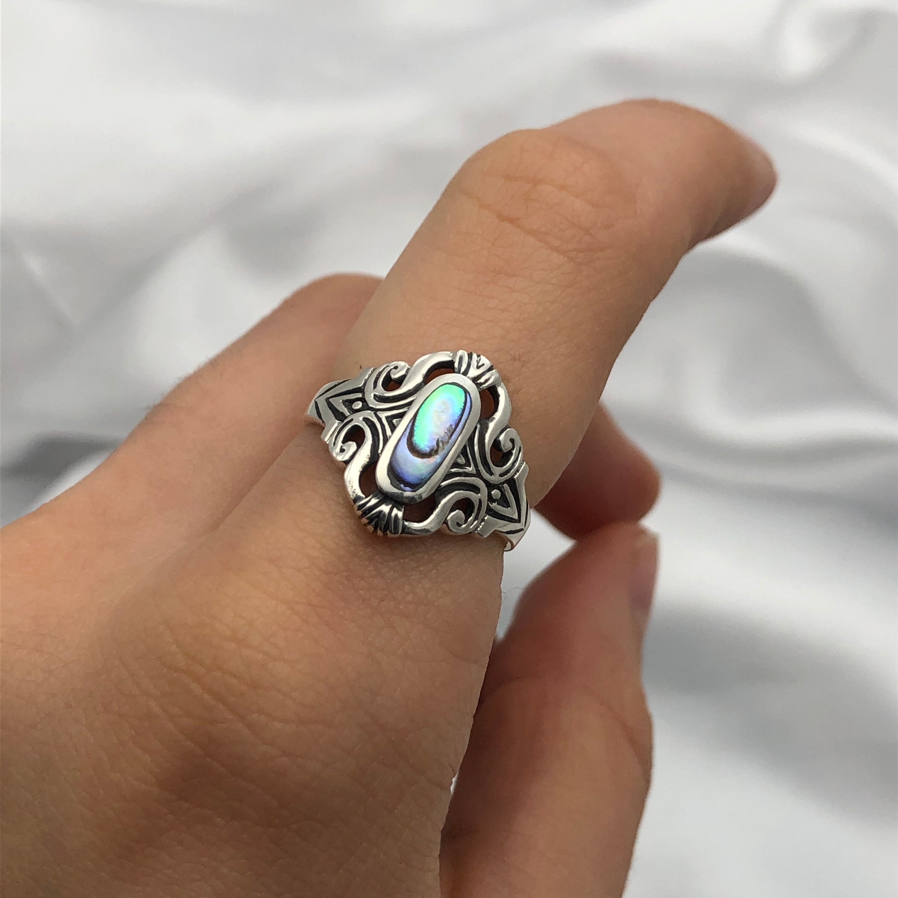 Sterling Silver Aztec Abalone Shell Ring Abalone Shell 925 | Etsy