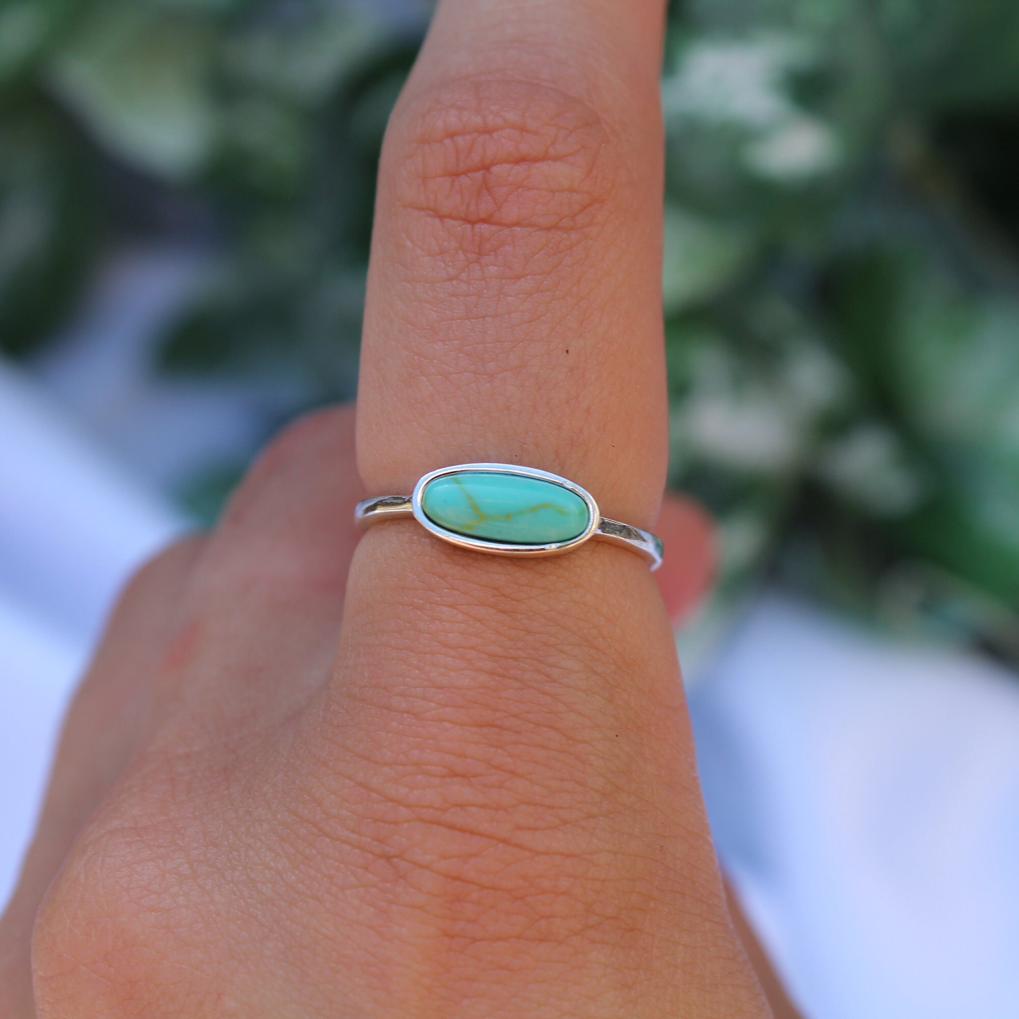 Sterling Silver Turquoise Sideways Oval Ring Blue Gemstone - Etsy