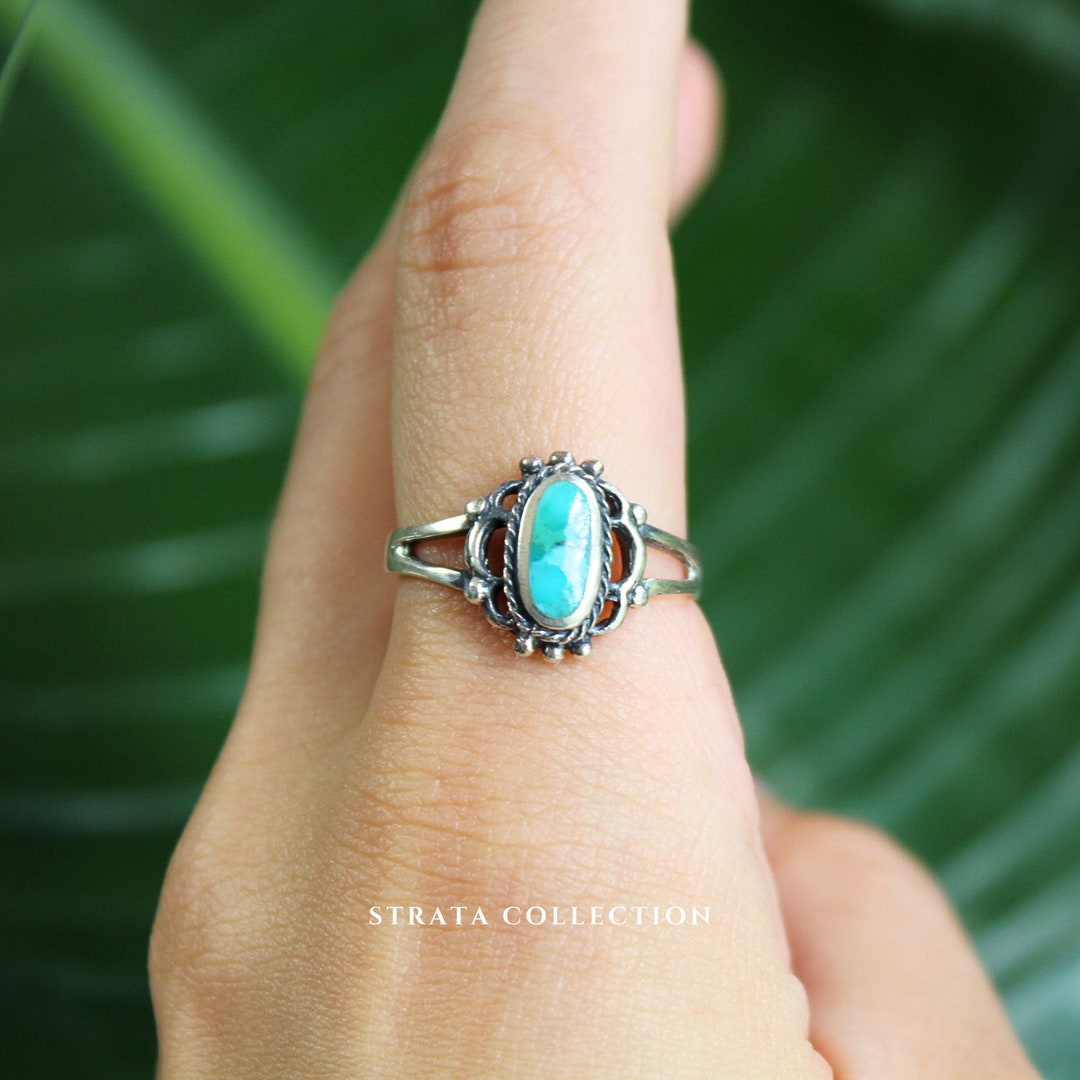 Sterling Silver Turquoise Frill Ring - Filigree 925 Silver Rings for Women - Blue Gemstone ...