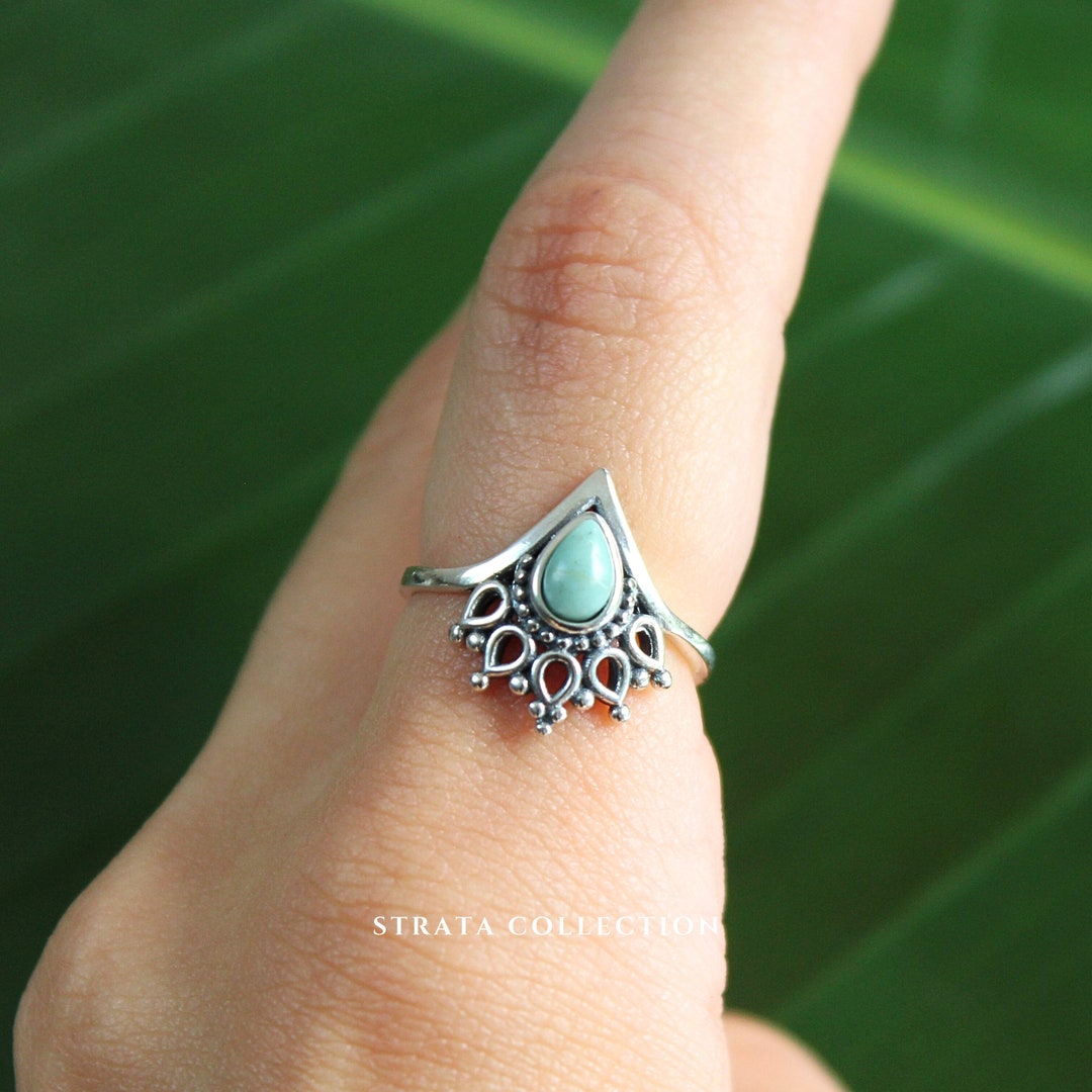 Sterling Silver Larimar Crystal Henna Point Ring - Natural Gemstone ...