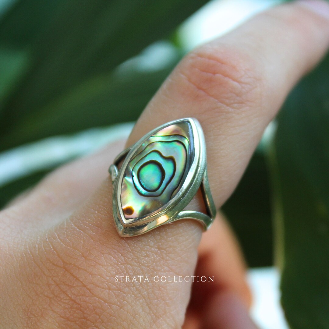 Sterling Silver Abalone Diamond Shape Ring - Abalone Shell 925 Rings for Women - Tribal Pattern ...