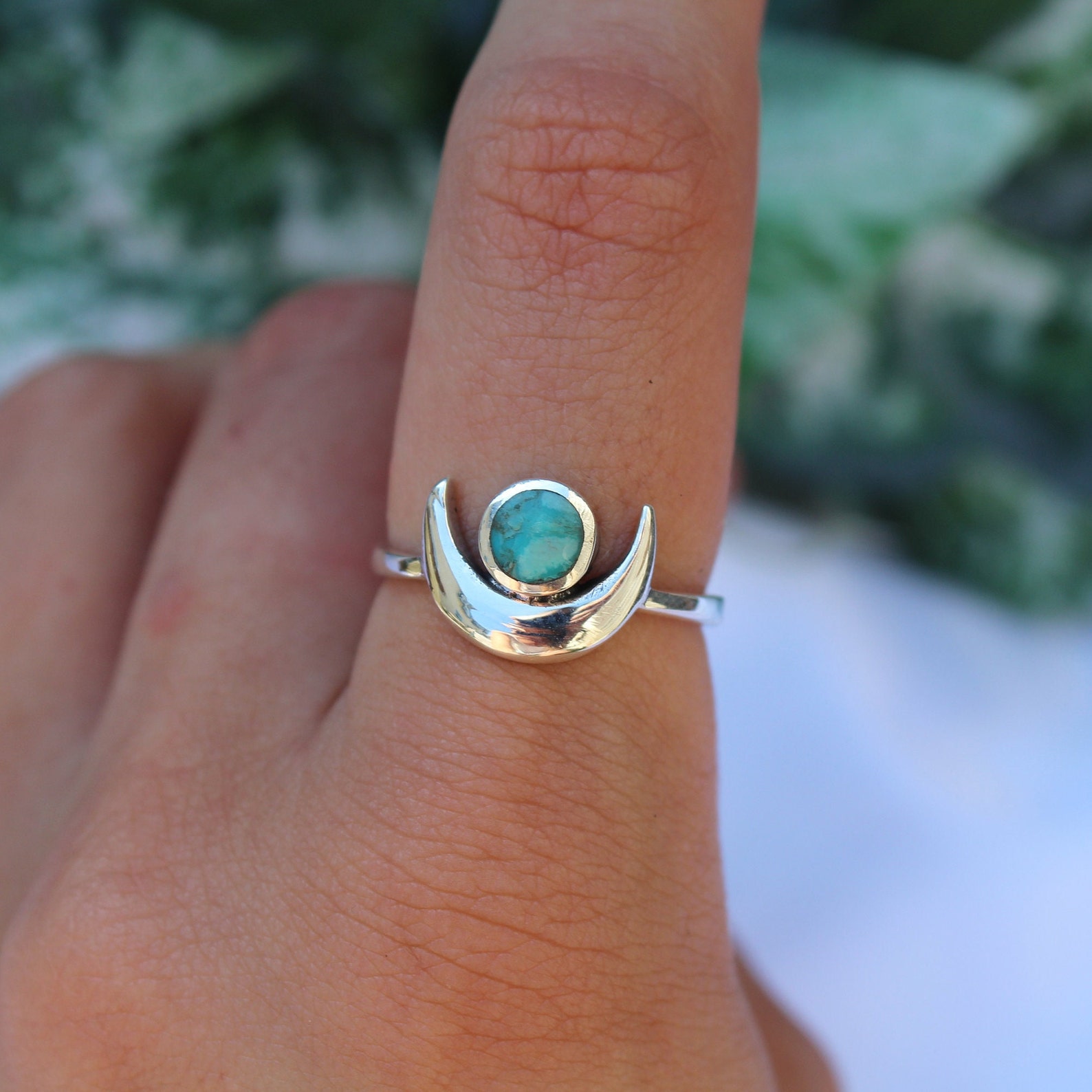 Sterling Silver Turquoise Horn Moon Circle Ring Blue - Etsy