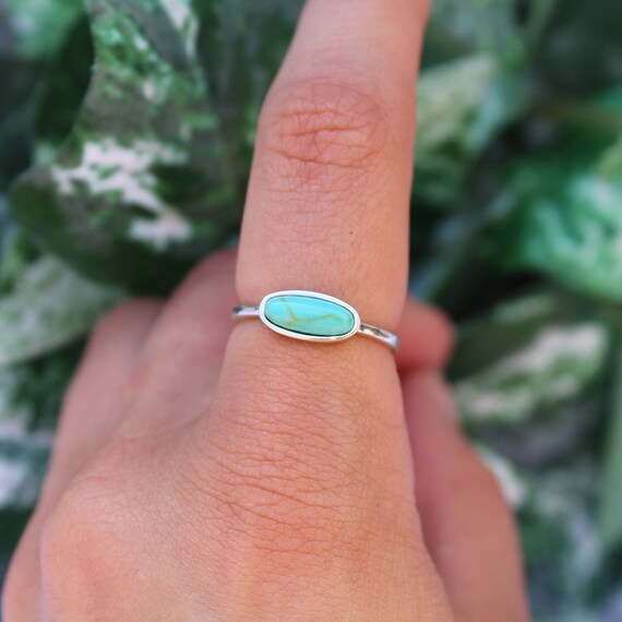 Sterling Silver Turquoise Sideways Oval Ring Blue Gemstone - Etsy