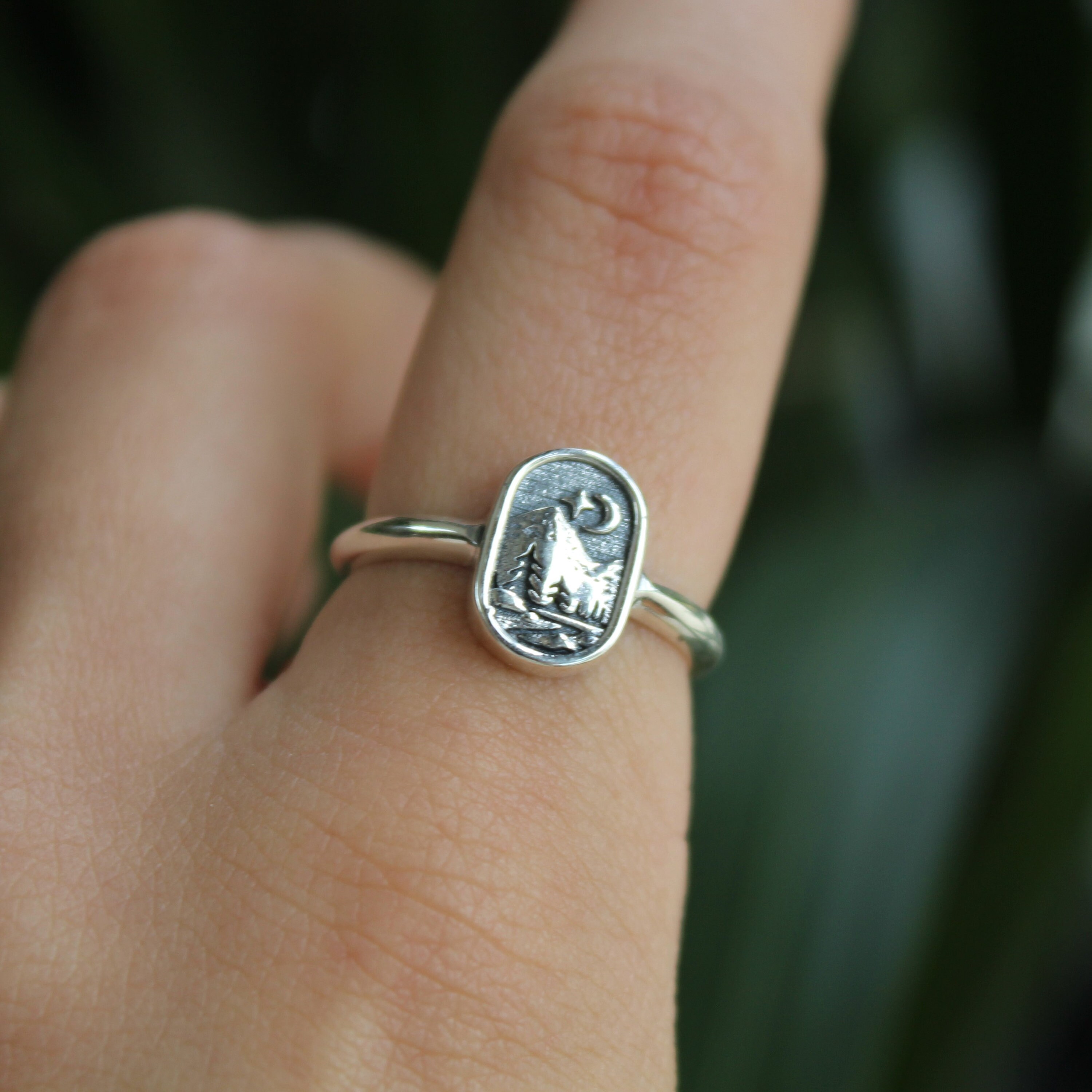 Sterling Silver Nature Scene Ring - Mountains Trees Sunset 925 Silver ...
