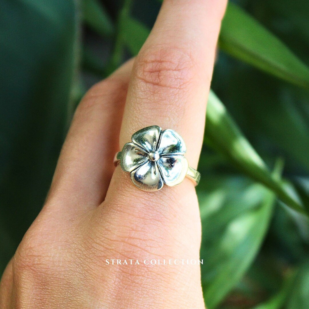 Sterling Silver Large Flower Hibiscus Hawaiian Ring - Small Delicate ...