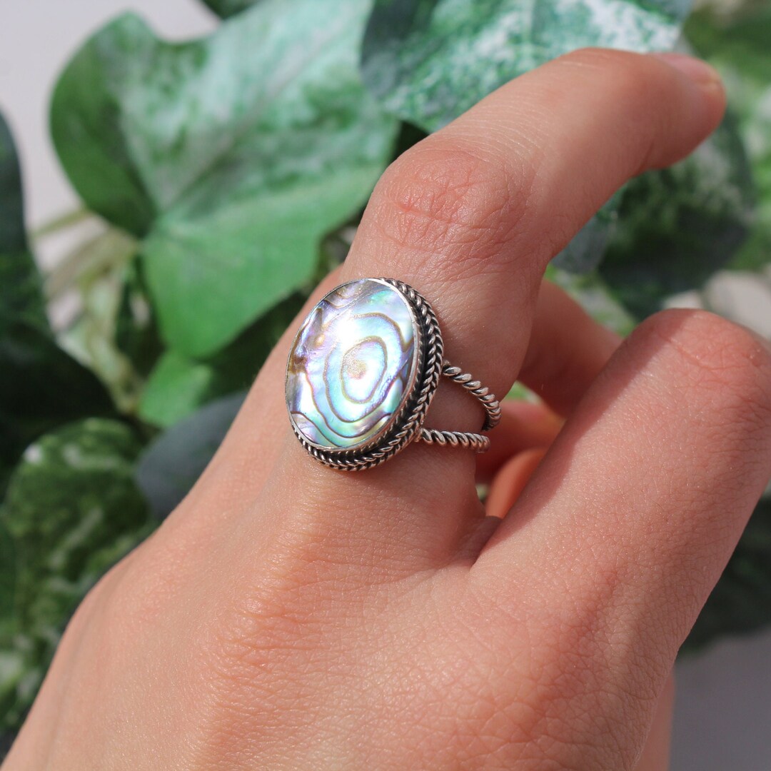 Sterling Silver Large Abalone Shell Ring 925 Silver Twist Shell Abalone ...
