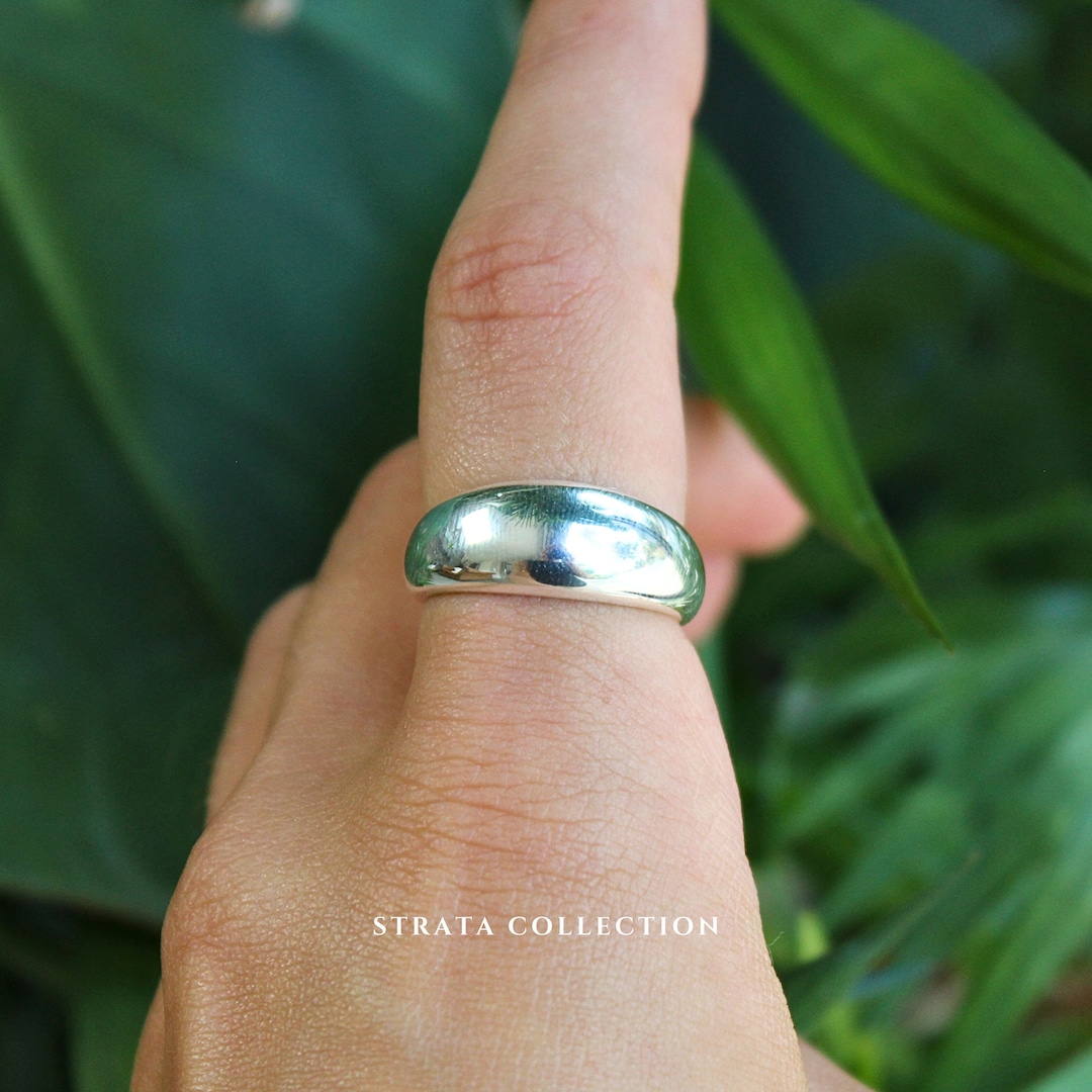 Sterling Silver Dome Chunky Ring - Stacking Thin Band 925 Silver Rings ...