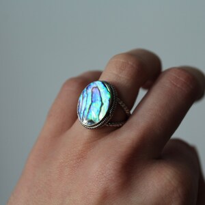 Sterling Silver Large Abalone Shell Ring 925 Silver Twist Shell Abalone ...