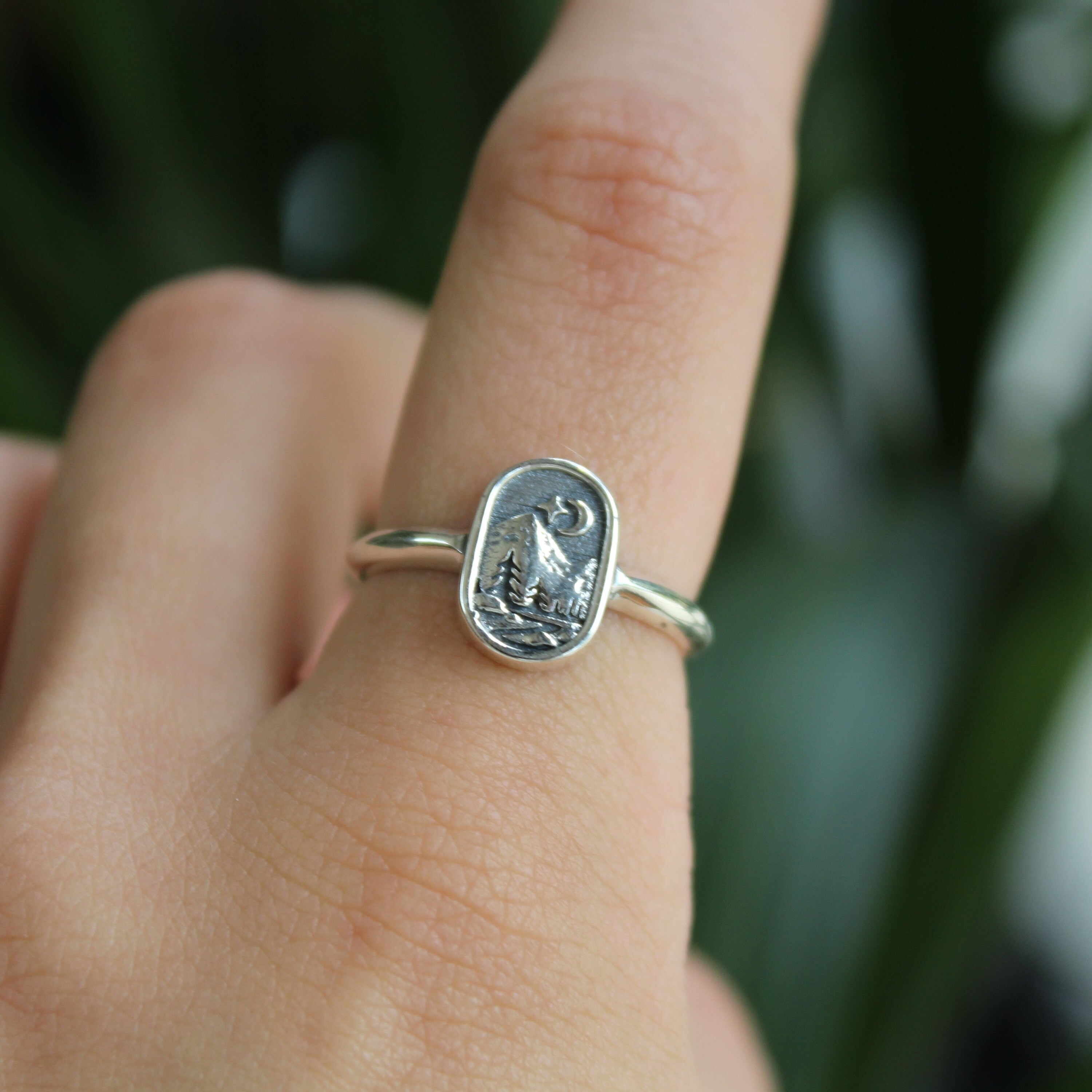 Sterling Silver Nature Scene Ring - Mountains Trees Sunset 925 Silver ...