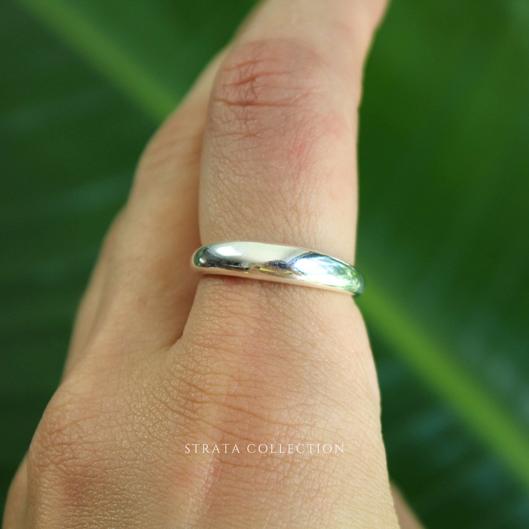 Sterling Silver Dome Chunky Ring - Stacking Thin Band 925 Silver Rings ...