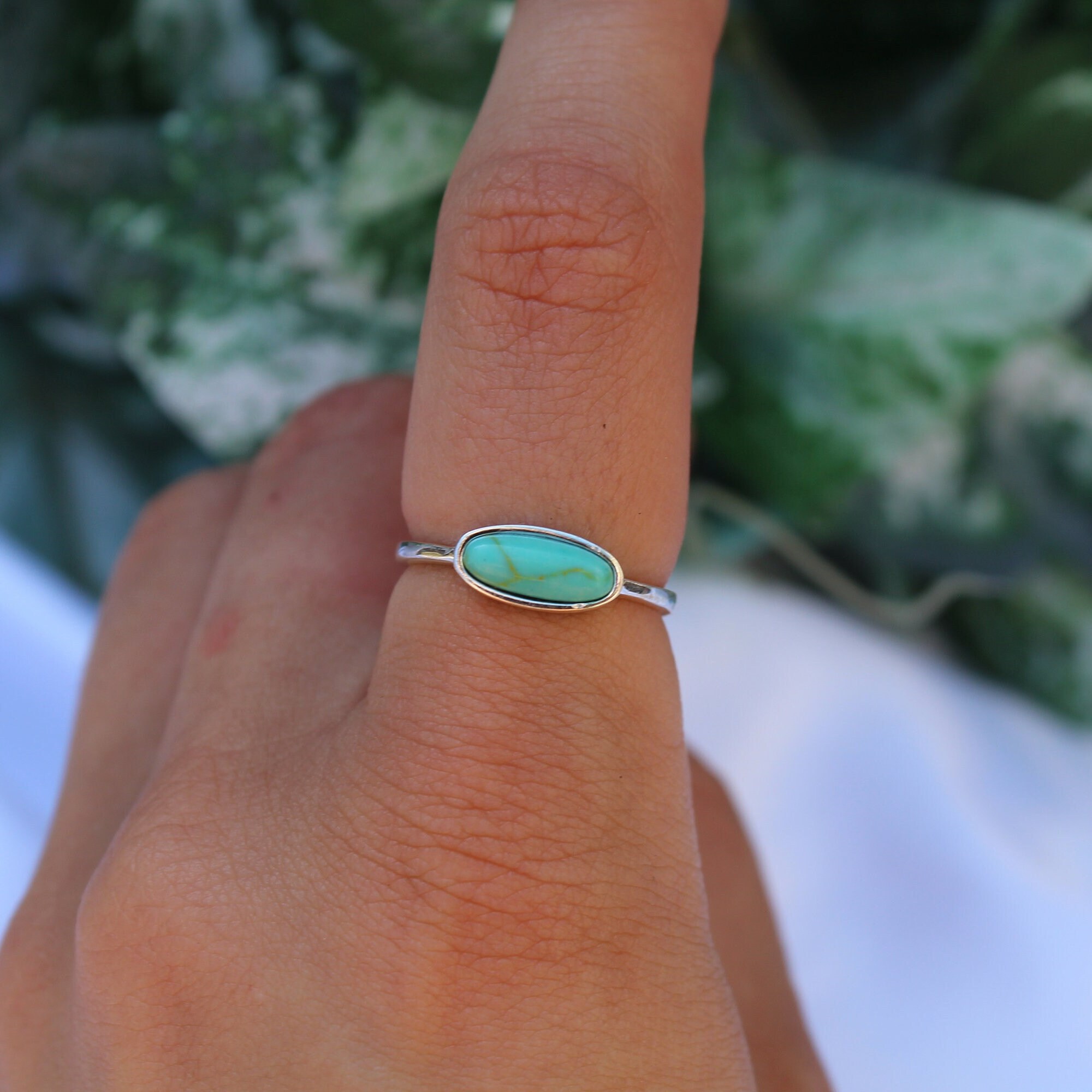 Sterling Silver Turquoise Sideways Oval Ring Blue Gemstone - Etsy