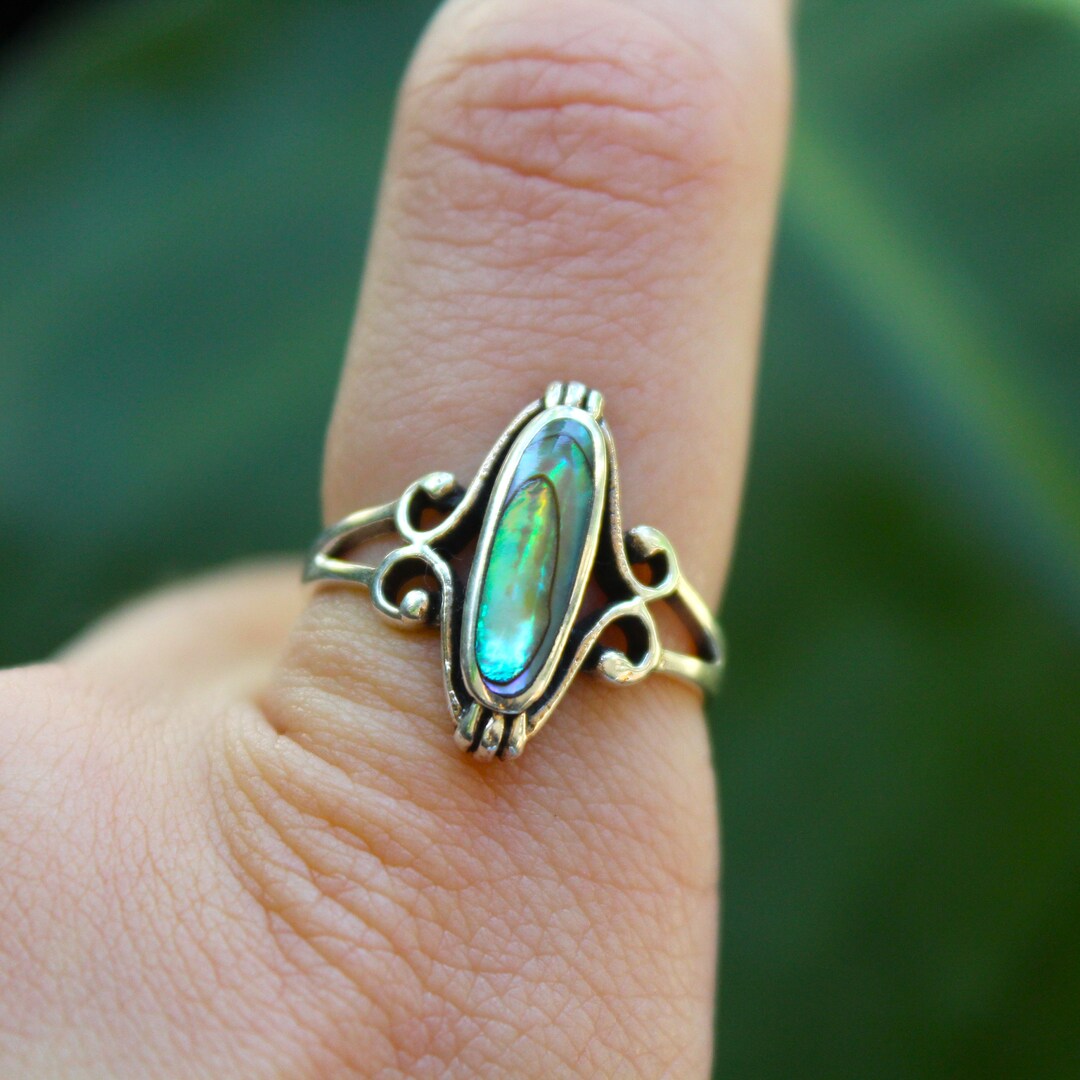 Sterling Silver Long Abalone Shell Ring Natural Abalone 925 Rings for ...
