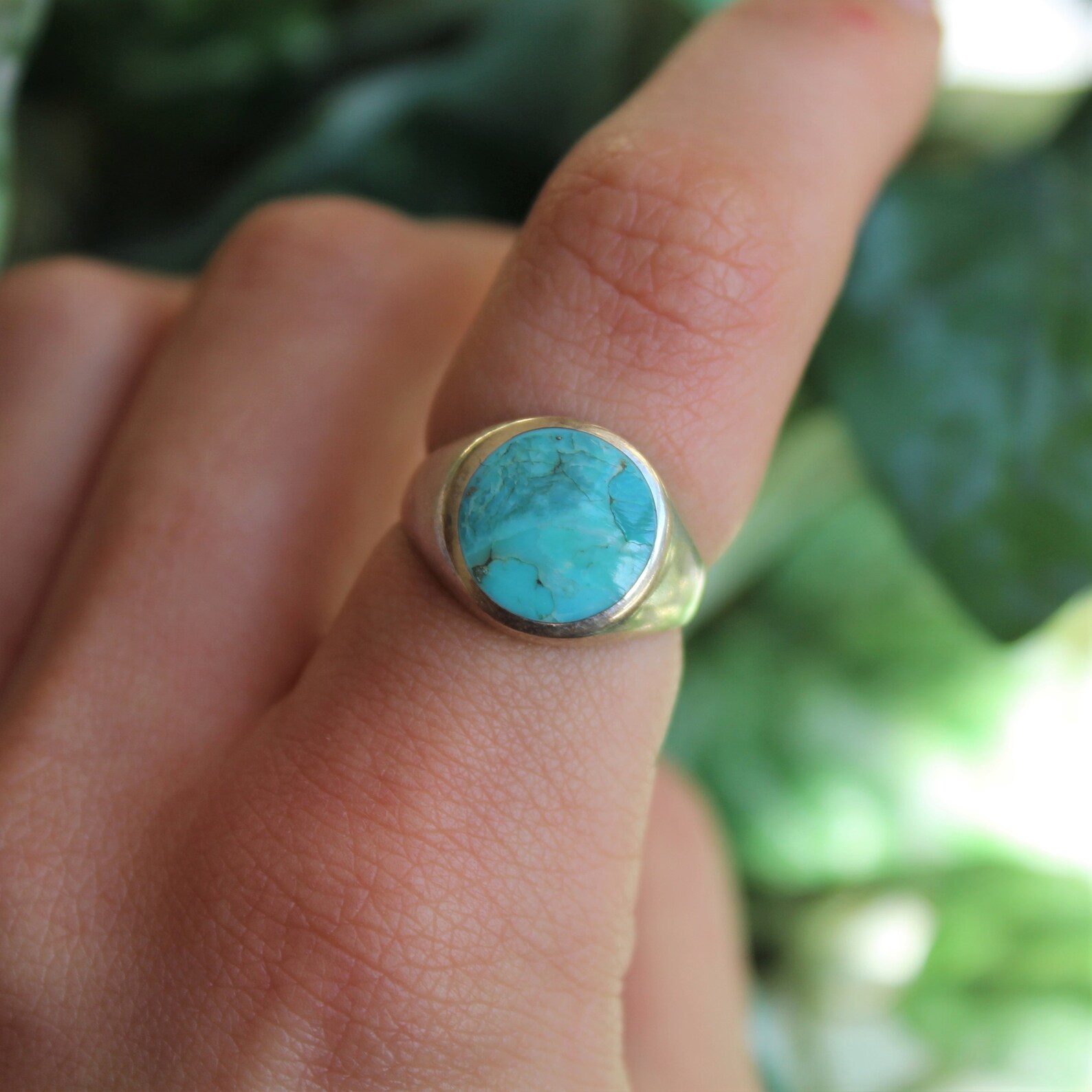 Sterling Silver Turquoise Signet Ring Turquoise Gemstone - Etsy