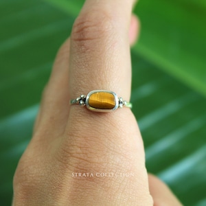 Sterling Silver Tigers Eye Ring Orange Gemstone Statement Shell Natural 925 Silver Rings for Women Stacking Band Gift Red Crystal Gift Etsy