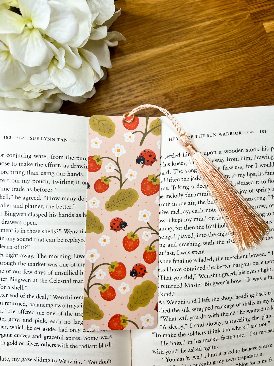 Strawberry & Lady Bug Bookmark // Spring Bookmark, Illustrated Bookmark ...
