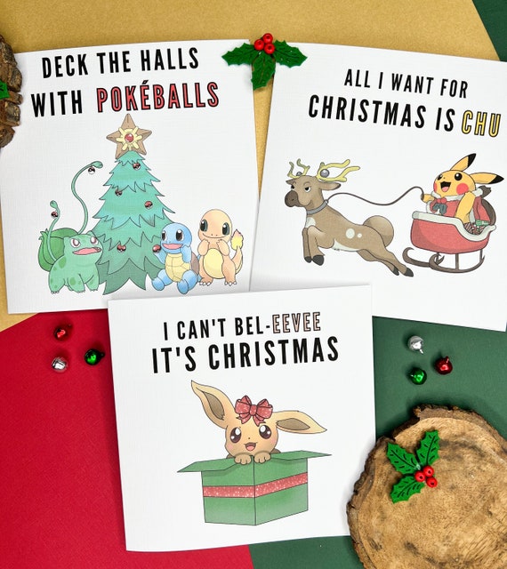 Pokemon Christmas Cards // Pokemon Puns Handmade Blank | Etsy UK