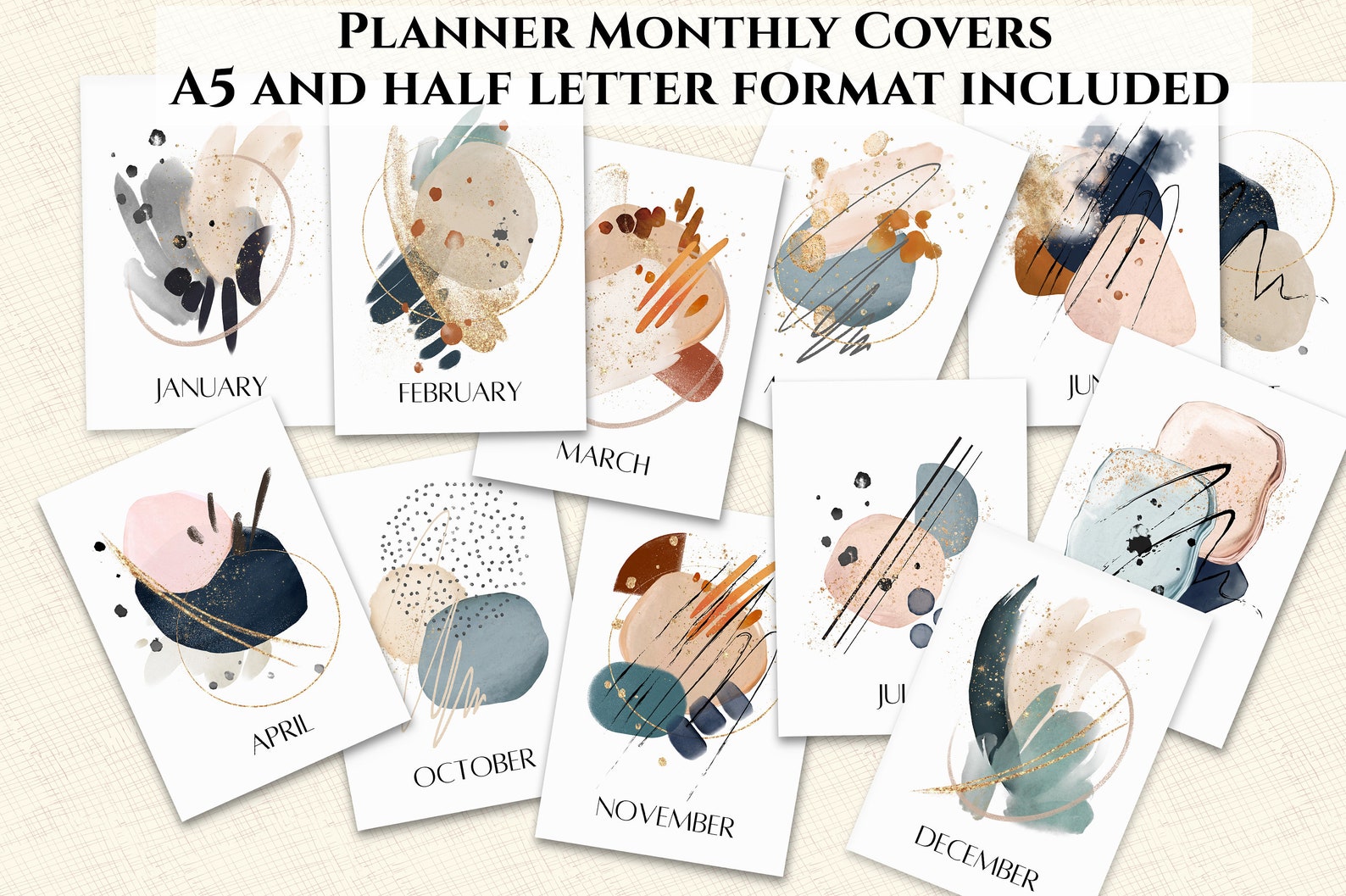 Printable Monthly Planner Covers A5 and Half Letter Format. Abstract ...