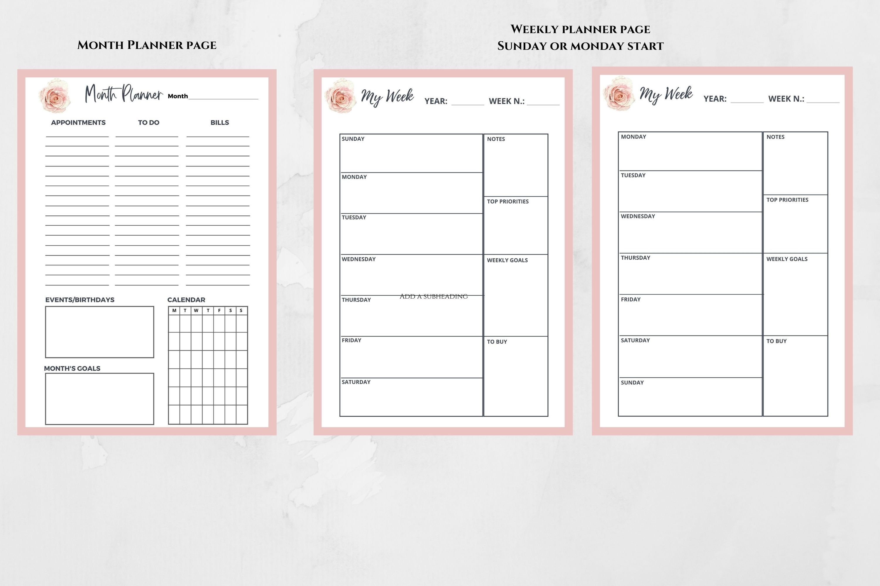 Printable Floral Undated Planner Bundle, Printable A4 Year Planner ...