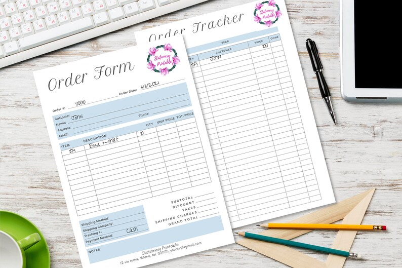 Blue Printable Crafters Order Form and Log. Custom Order Form Template ...