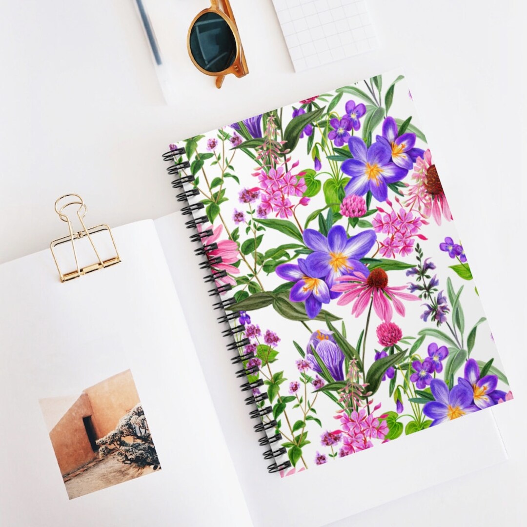 Romantic Notebook. Watercolor Flower Spiral Notebook. Botanical Spiral ...