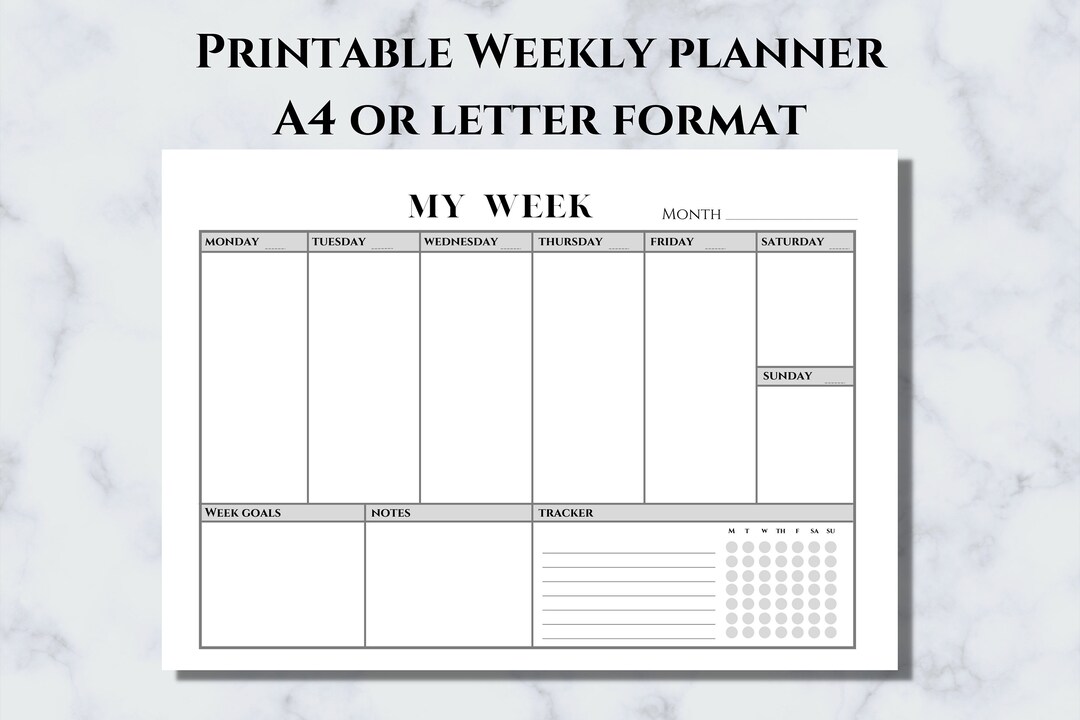 Landscape Weekly Planner A4 and Letter Format, Printable Weekly Undated ...