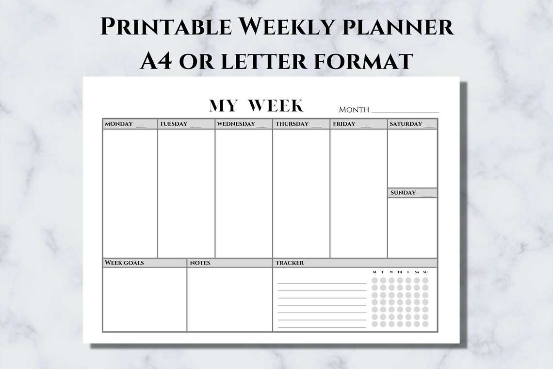 Landscape Weekly Planner A4 and Letter Format, Printable Weekly Undated ...