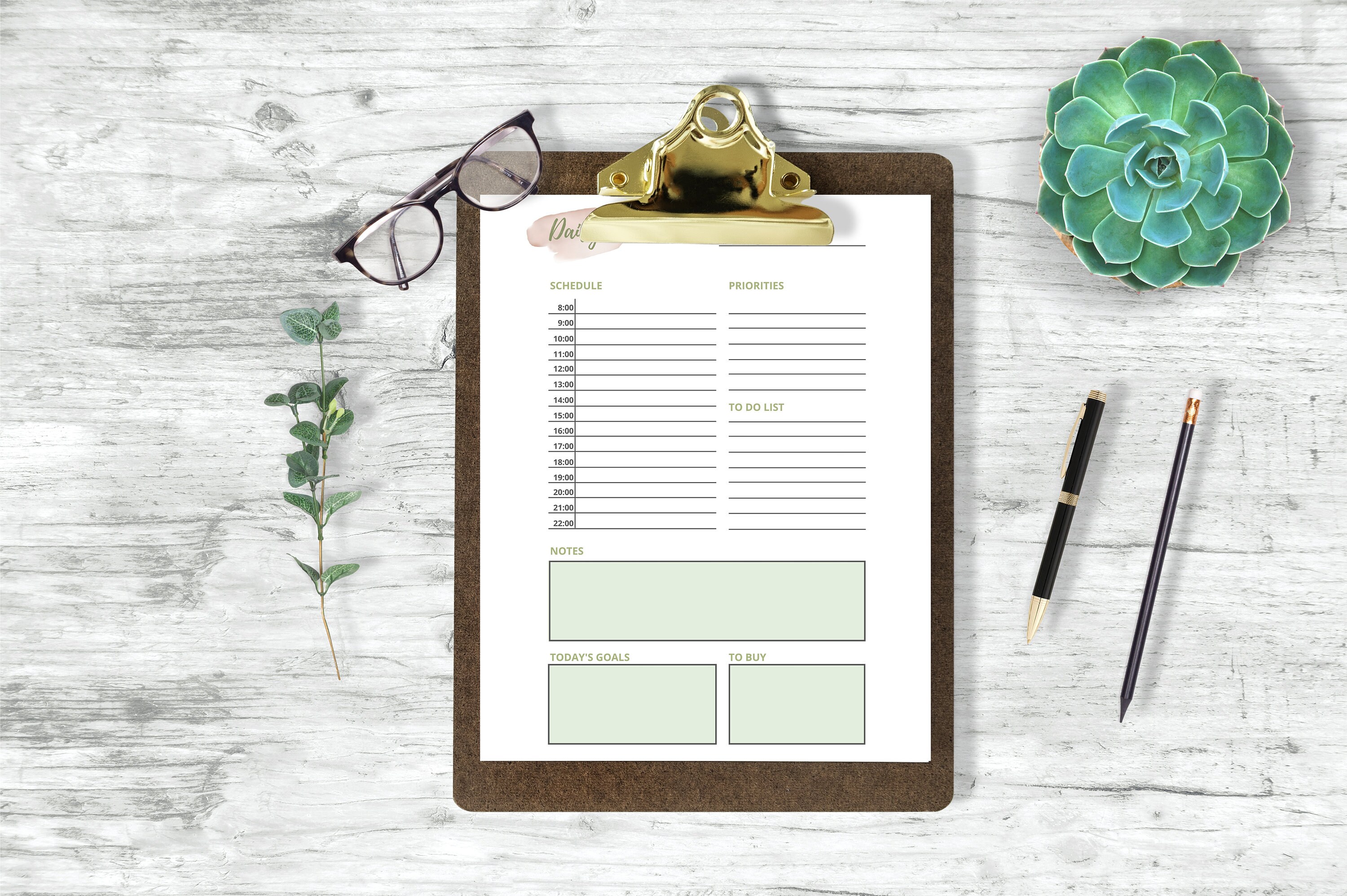 Green Daily Planner Printable Printable A4 and Letter Daily | Etsy