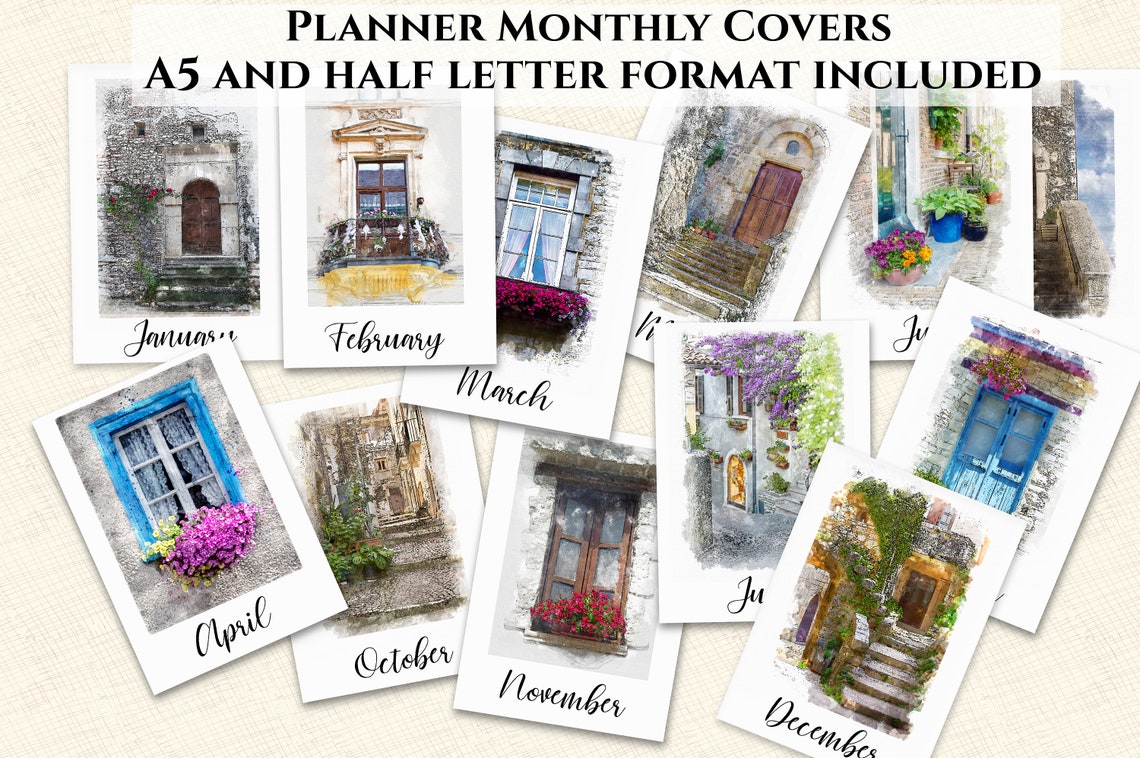 Printable A5 and Half Letter Illustrated Agenda Monthly Cover Pages ...