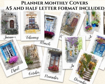 Printable Monthly Planner Covers. A5 and Half Letter Illustrated Agenda ...