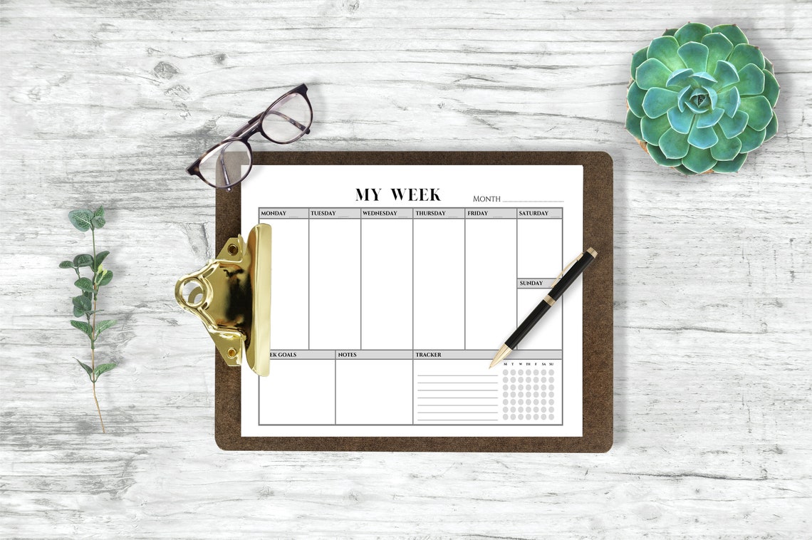 Landscape Weekly Planner A4 and Letter Format, Printable Weekly Undated ...