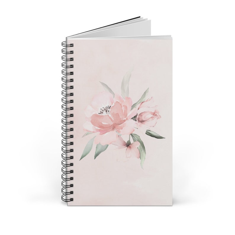 Floral Romantic Notebook. Blank, Dotted or Lined Pink Rose Spiral ...