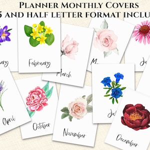 Flower Printable Monthly Planner Covers A5 and Half Letter Format ...