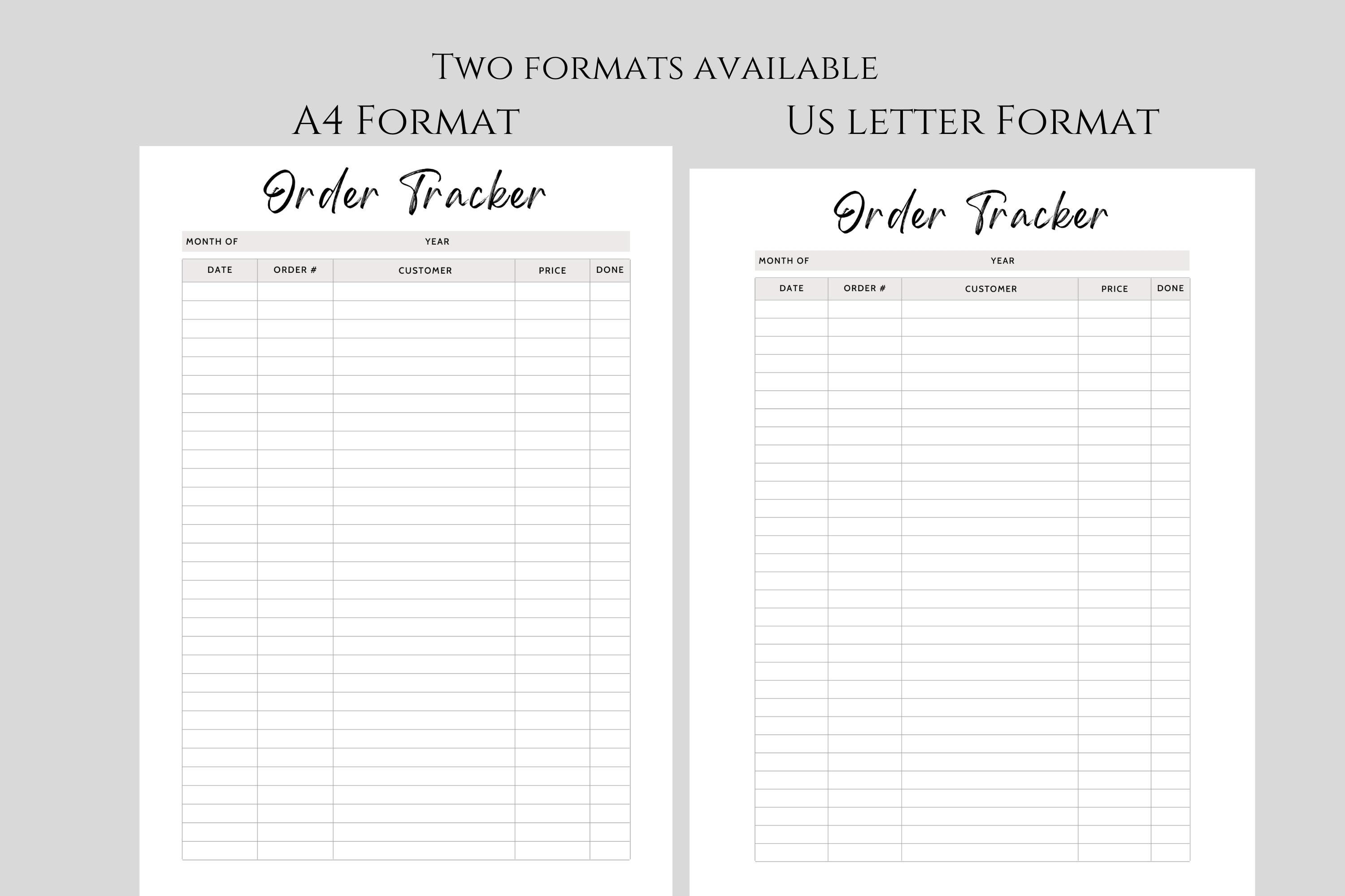 Gray Order Tracker Form. Printable Crafters Sales Tracker. Small ...