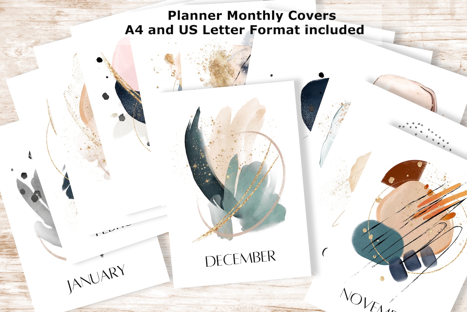 Abstract Watercolor Agenda Monthly Cover Pages. Printable 12 Monthly ...