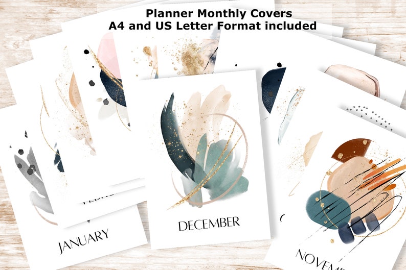 Abstract Watercolor Agenda Monthly Cover Pages. Printable 12 Monthly ...