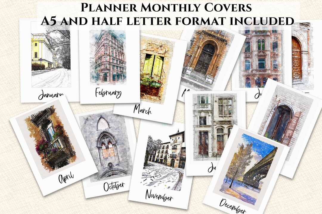 Printable Monthly Planner Covers. A5 and Half Letter Illustrated Agenda ...