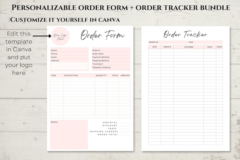Custom Order Form Template for Canva and Order Tracker Bundle ...
