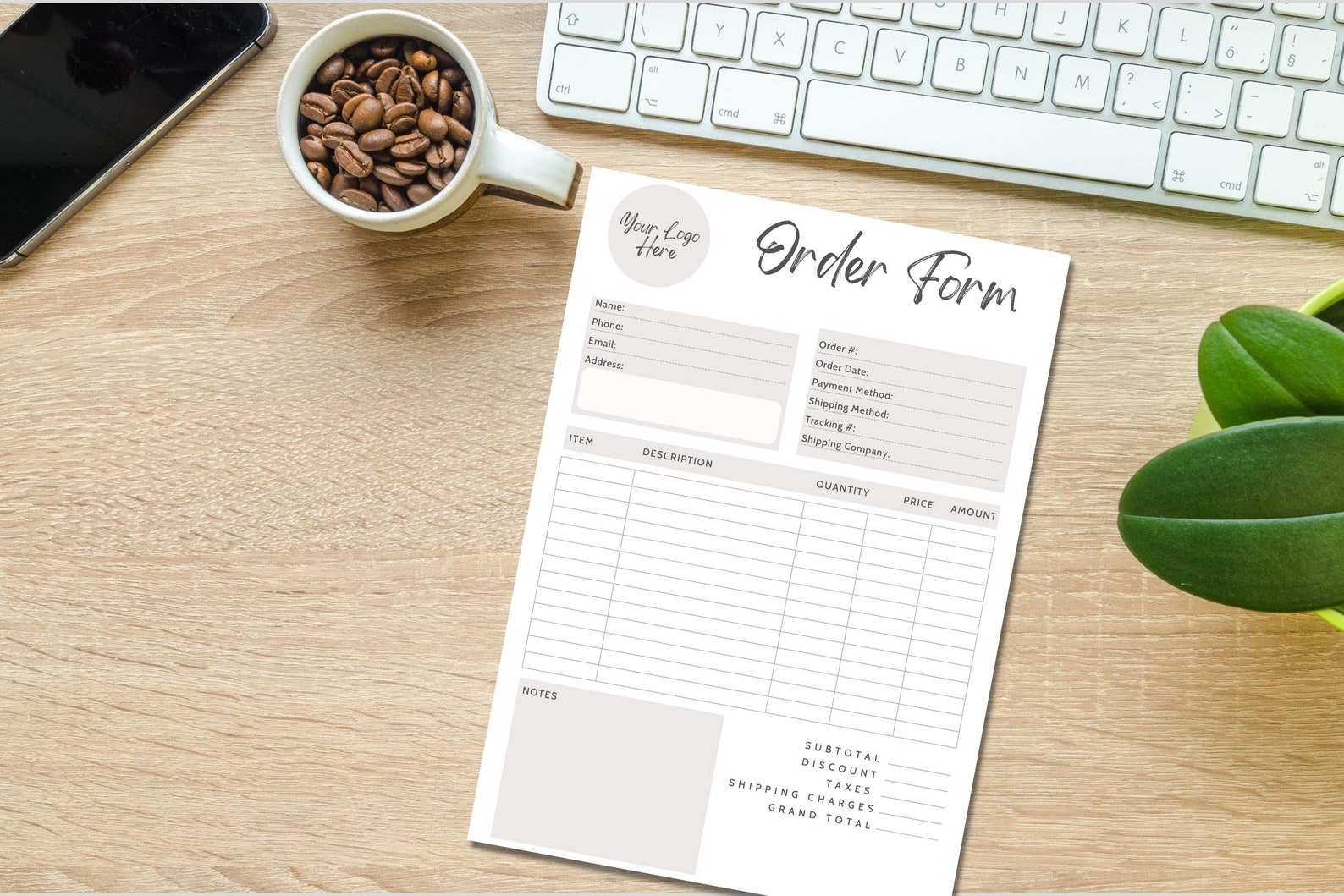 Gray Custom Order Form Template for Canva. Printable Crafters Order ...