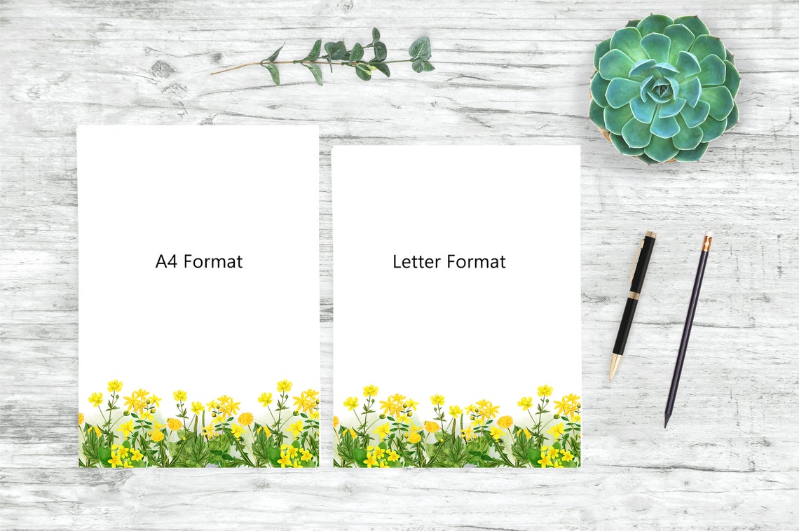 Set of 4 Watercolor Flower Printable Stationary A4 and Letter - Etsy