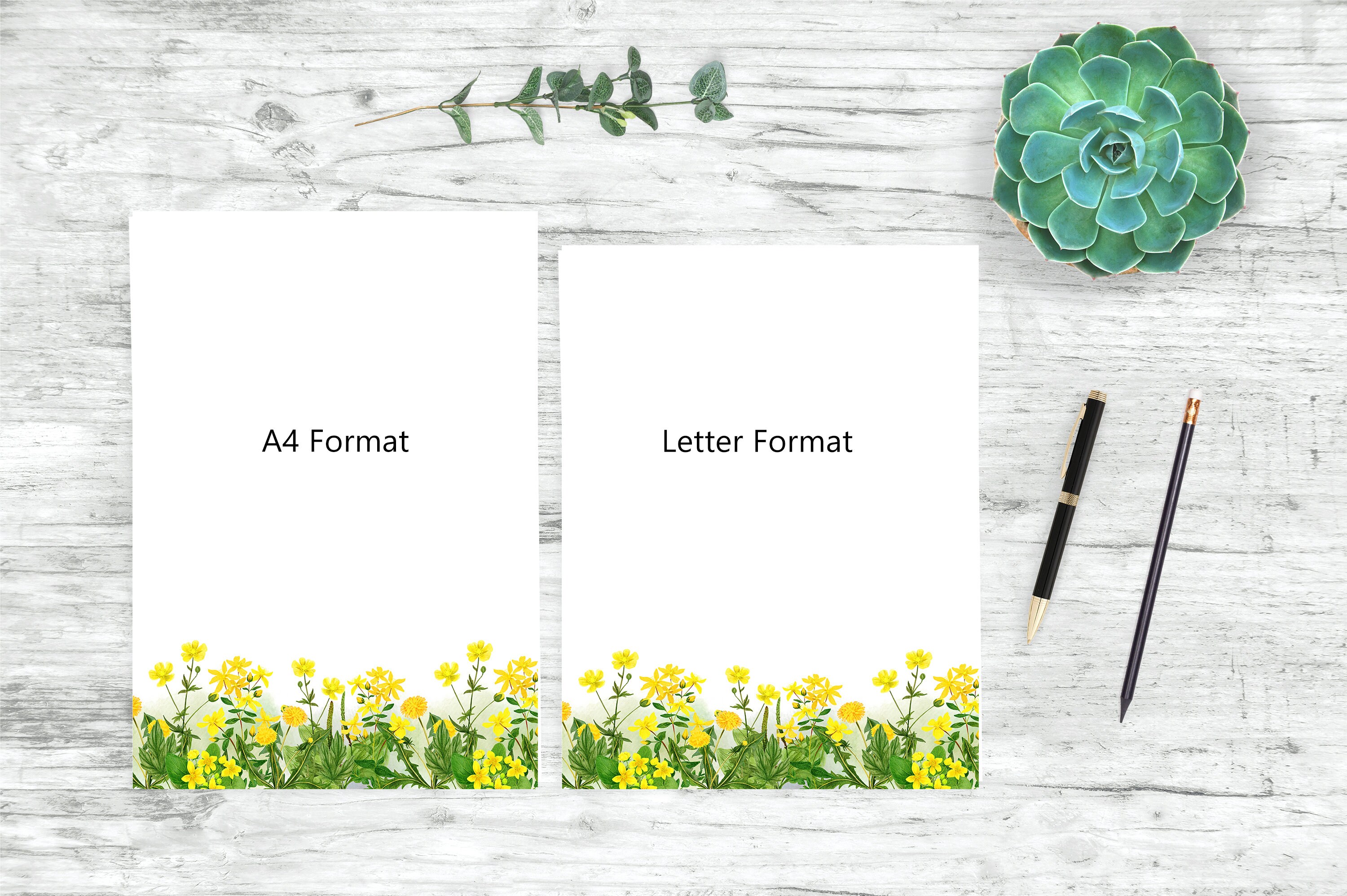 Yellow Watercolor Flower Printable Stationary, A4 and Letter Paper ...