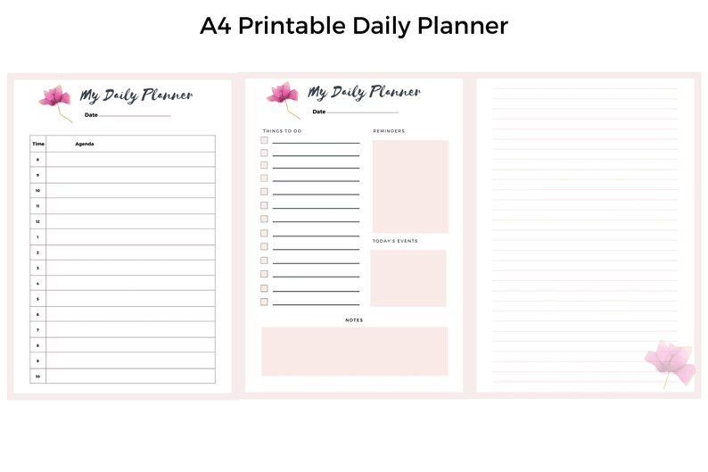 Pink Daily Planner Printable, Printable A4 Daily Planner, Agenda Daily ...