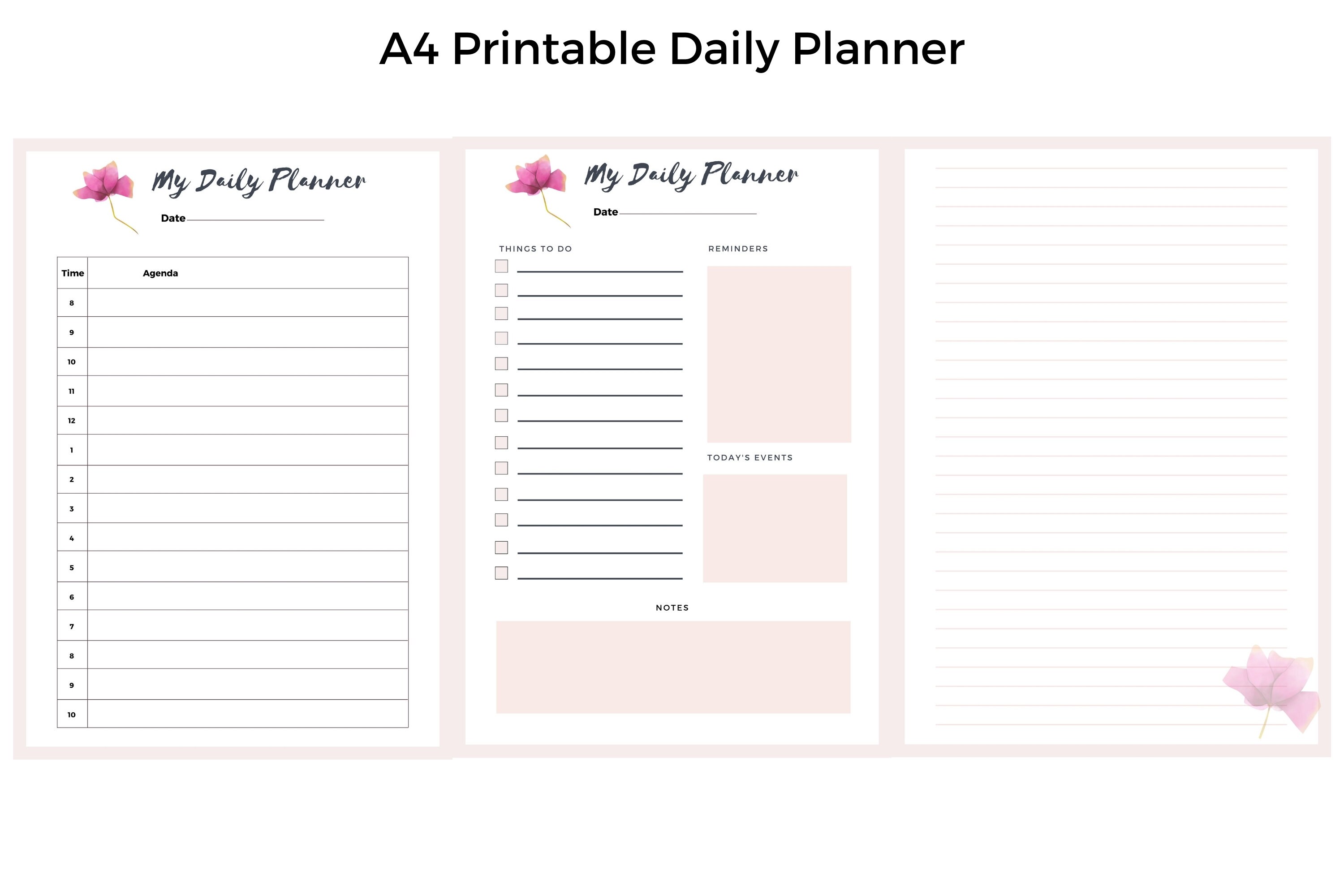 Pink Daily Planner Printable, Printable A4 Daily Planner, Agenda Daily ...