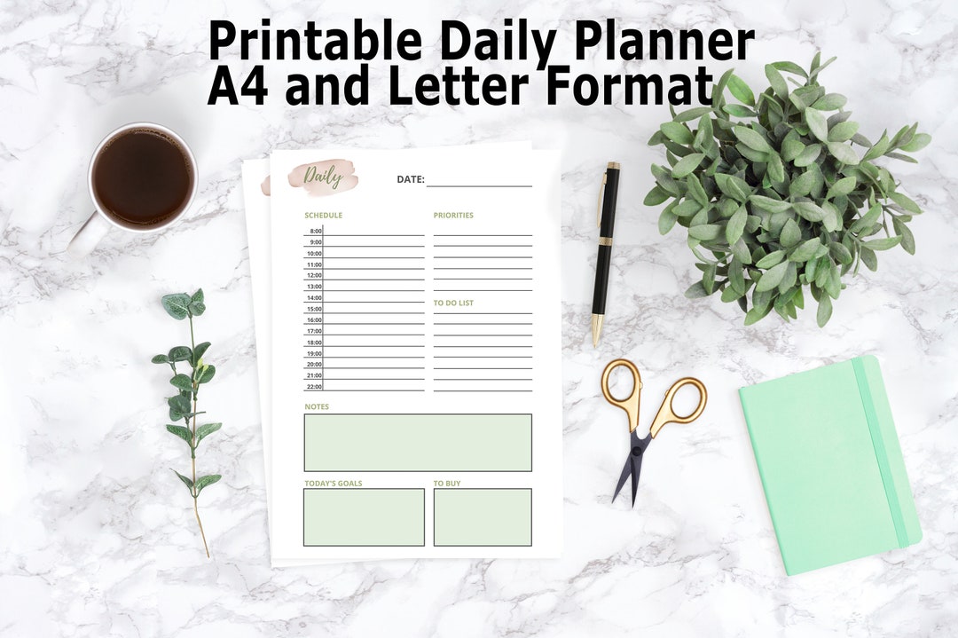 Green Daily Planner Printable, Printable A4 and Letter Daily Planner ...