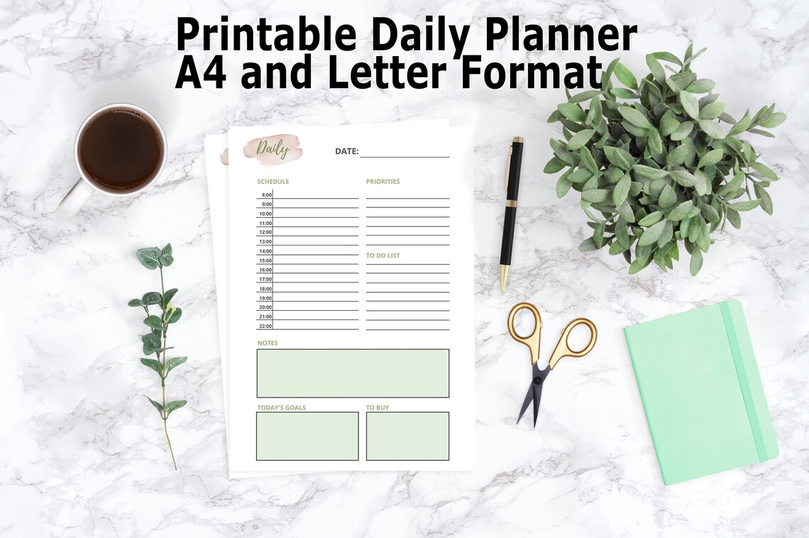 Green Daily Planner Printable Printable A4 and Letter Daily - Etsy