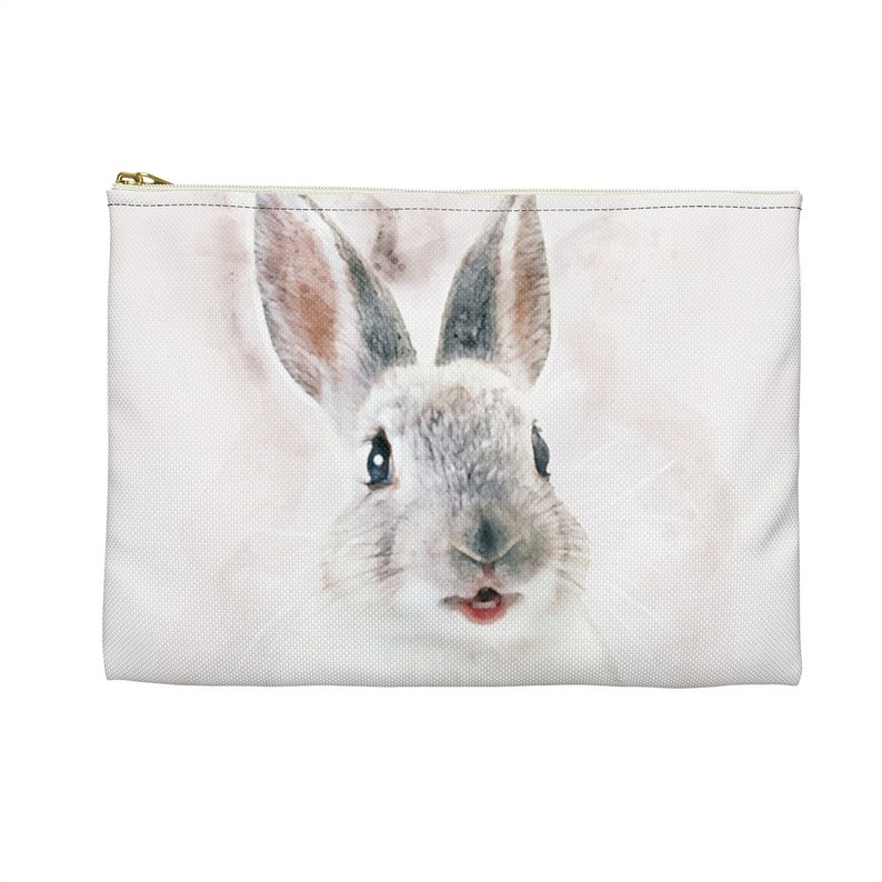 Watercolor Bunny Pencil Pouch. Cute Rabbit Accessory Pouch. Large ...