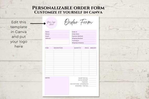 Purple Printable Order Forms 100% Editable Order Form Template | Craft
